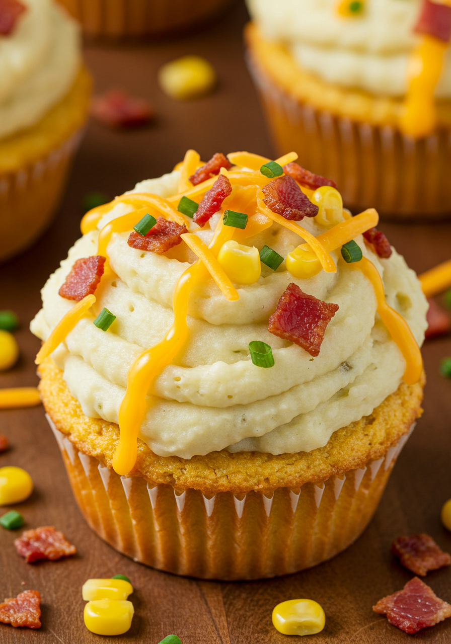 Cornbread Cupcakes with Mashed Potatoes