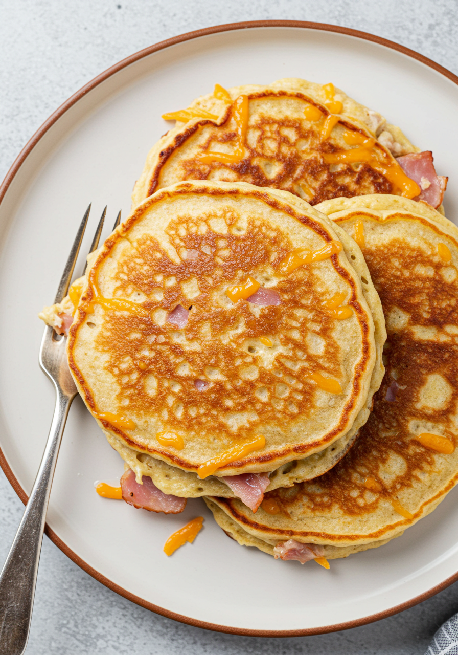 Savory Chicken Ham Cheddar Pancakes