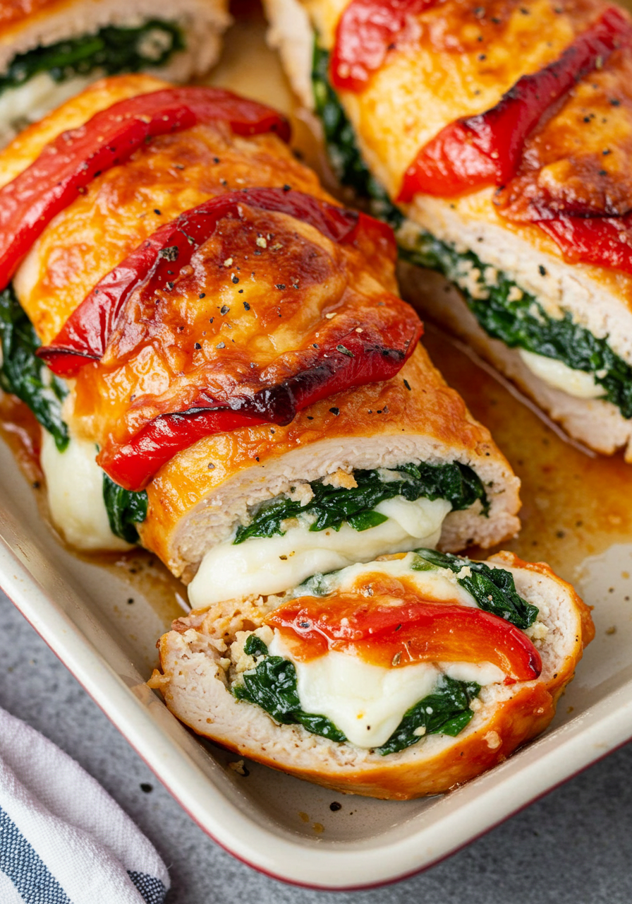 Roasted Red Pepper Spinach and Mozzarella Stuffed Chicken - Martharecipes