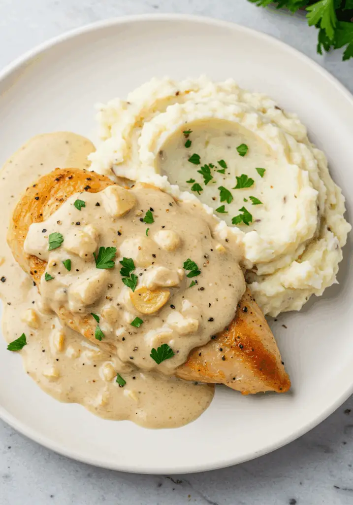 Creamy Garlic Chicken with Herb Mashed Potatoes - Martharecipes