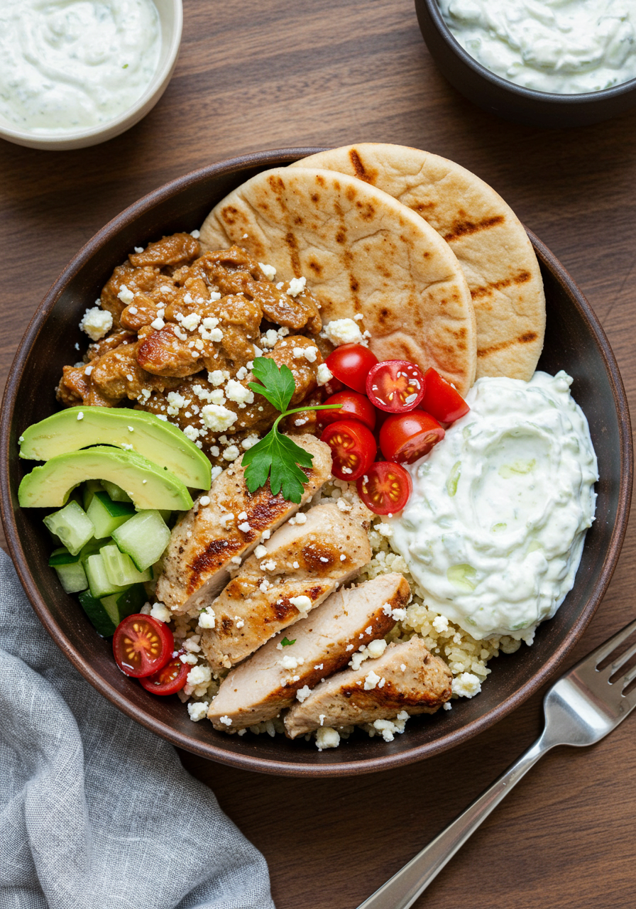 Greek Chicken Gyro Bowls with Tzatziki Sauce - Martharecipes