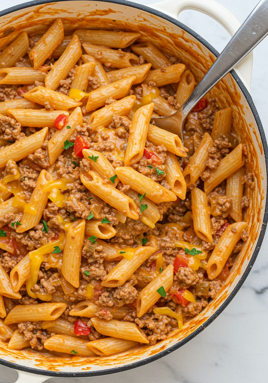 Creamy Rotel Pasta with Ground Beef