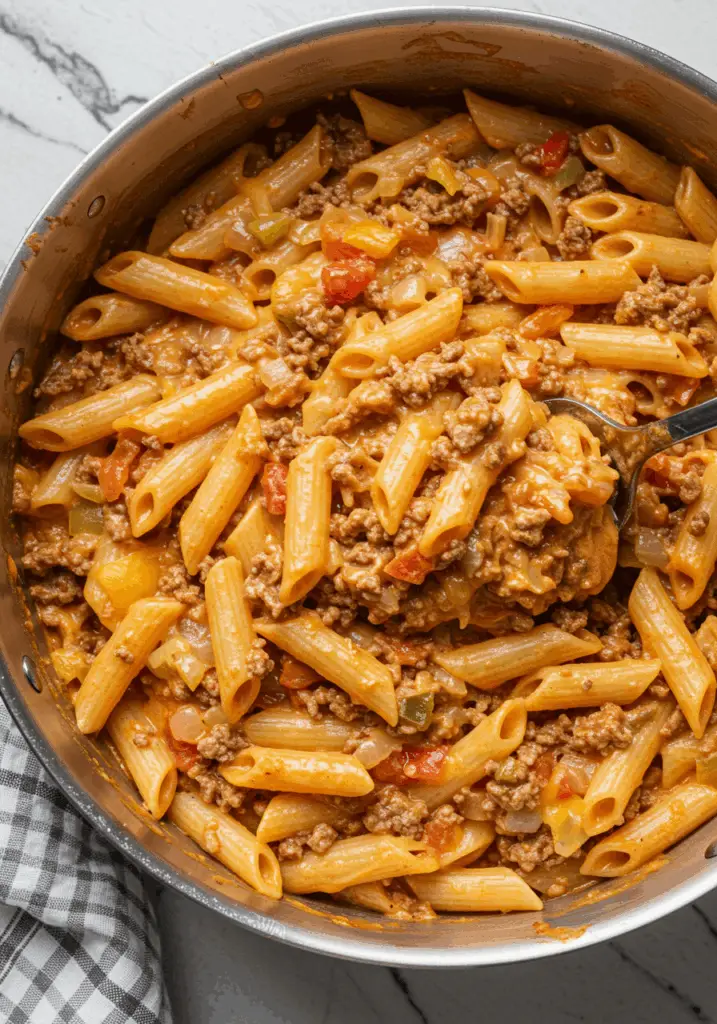 Creamy Rotel Pasta with Ground Beef