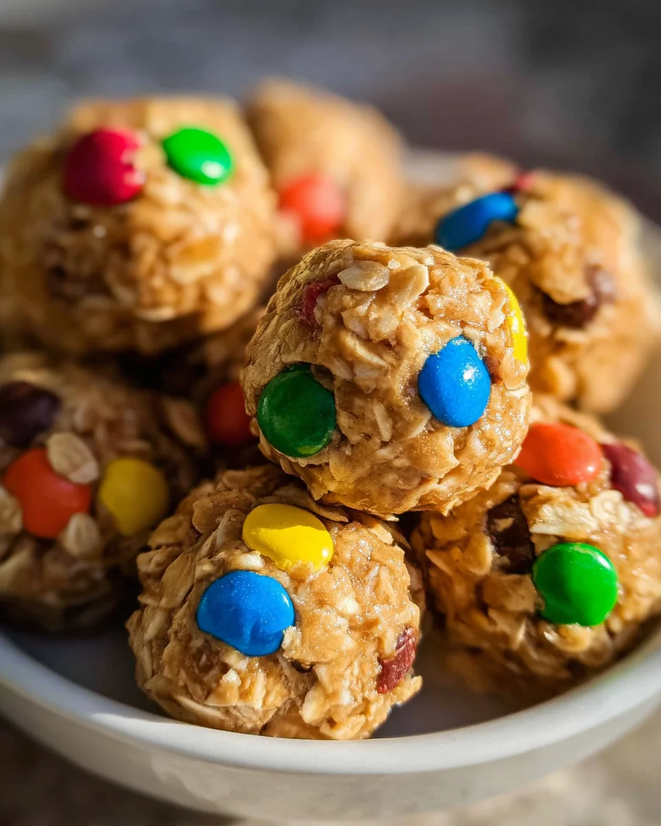 Monster Cookie Oatmeal Peanut Butter Balls with M&Ms