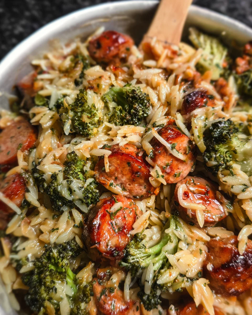 Chicken Sausage, Broccoli, Orzo Skillet
