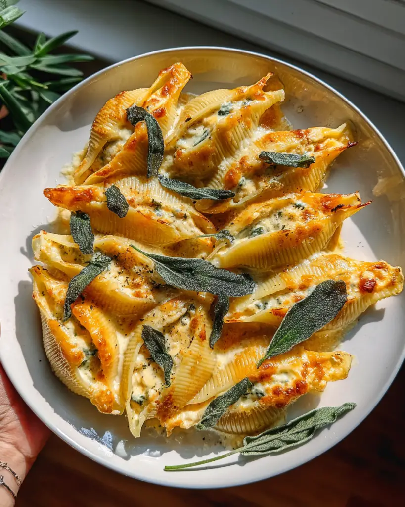 Pumpkin & Gouda Stuffed Shells With Brown Butter & Sage Alfredo Sauce