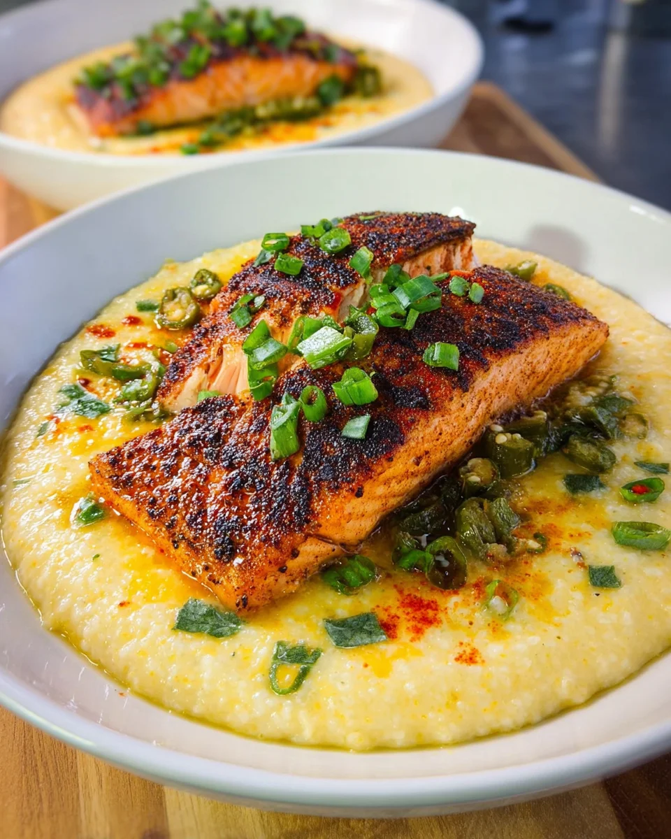 Cajun Grilled Salmon with Cheesy Jalapeno Grits