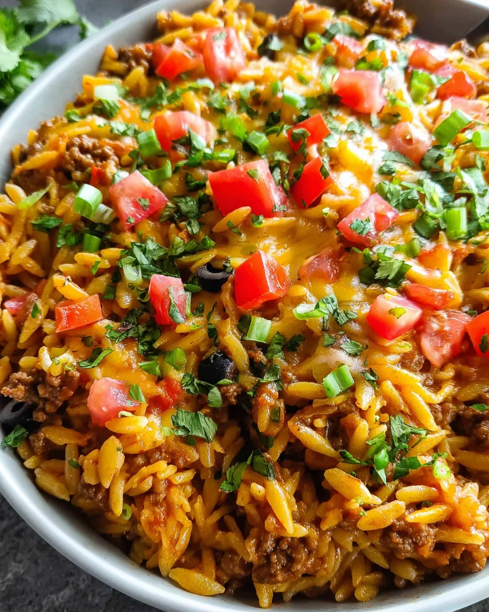One Pot Cheesy Taco Orzo