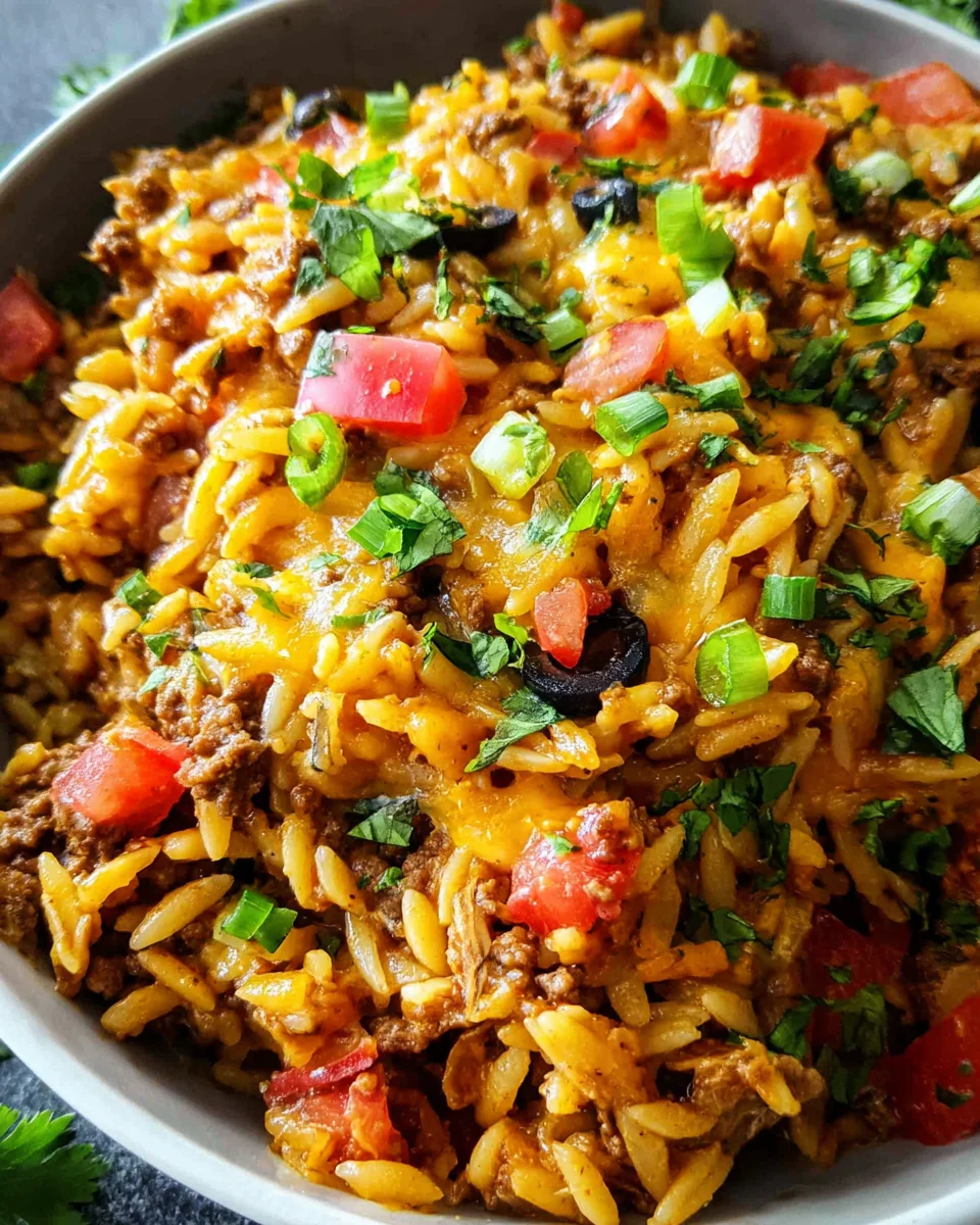 One Pot Cheesy Taco Orzo